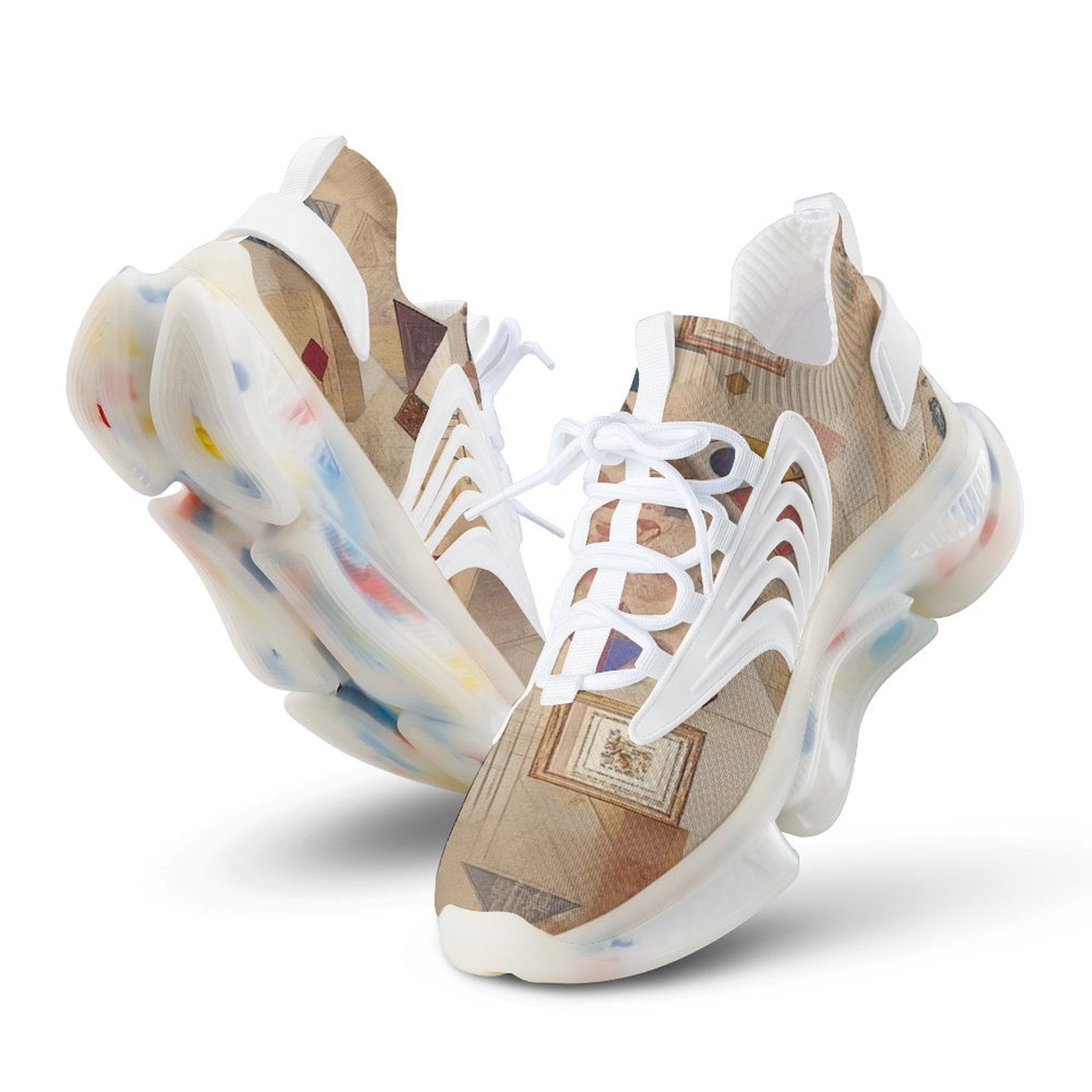Abstract Beige Geometric Pattern Walking Shoes for Men Woman ...