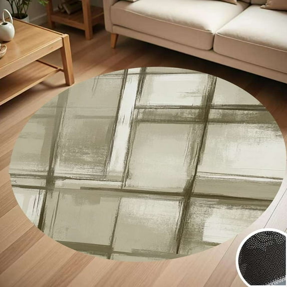 Abstract Beige Grid Painting Round Carpet Living Room Bedroom Home ...