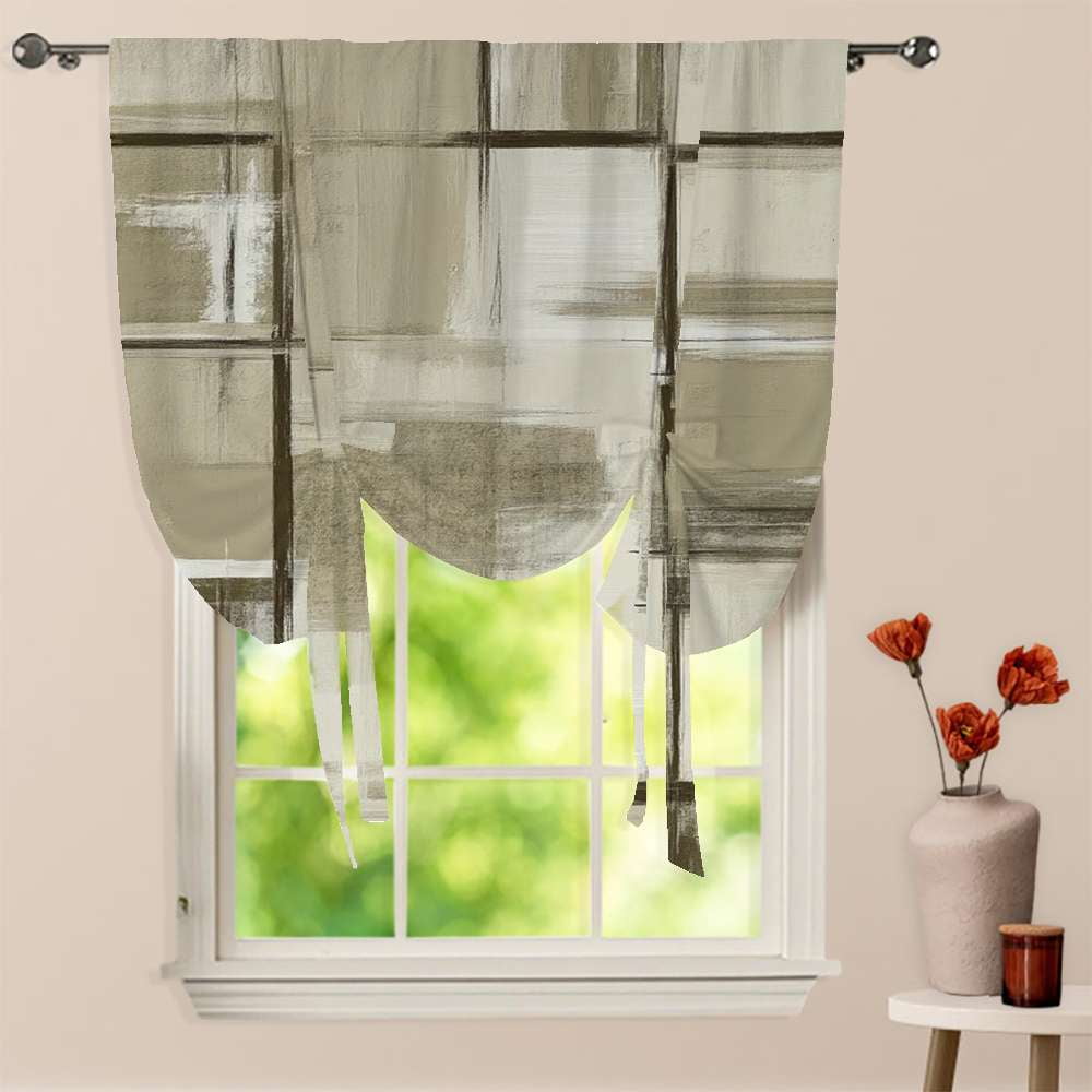 Abstract Beige Grid Painting Window Curtain for Living Room Roman ...