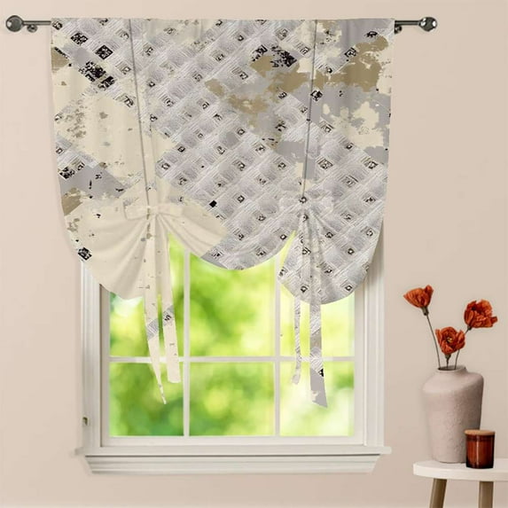 Abstract Beige Grid Pattern Window Curtain for Living Room Roman ...
