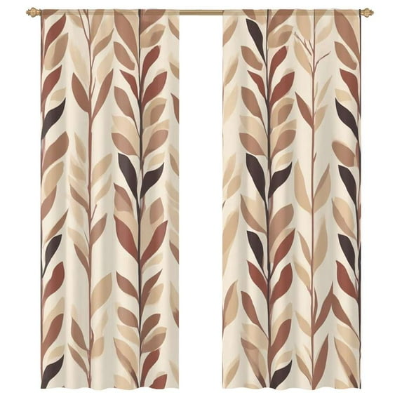Abstract Beige Leaf Pattern Modern Tulle Window Curtains for Living ...