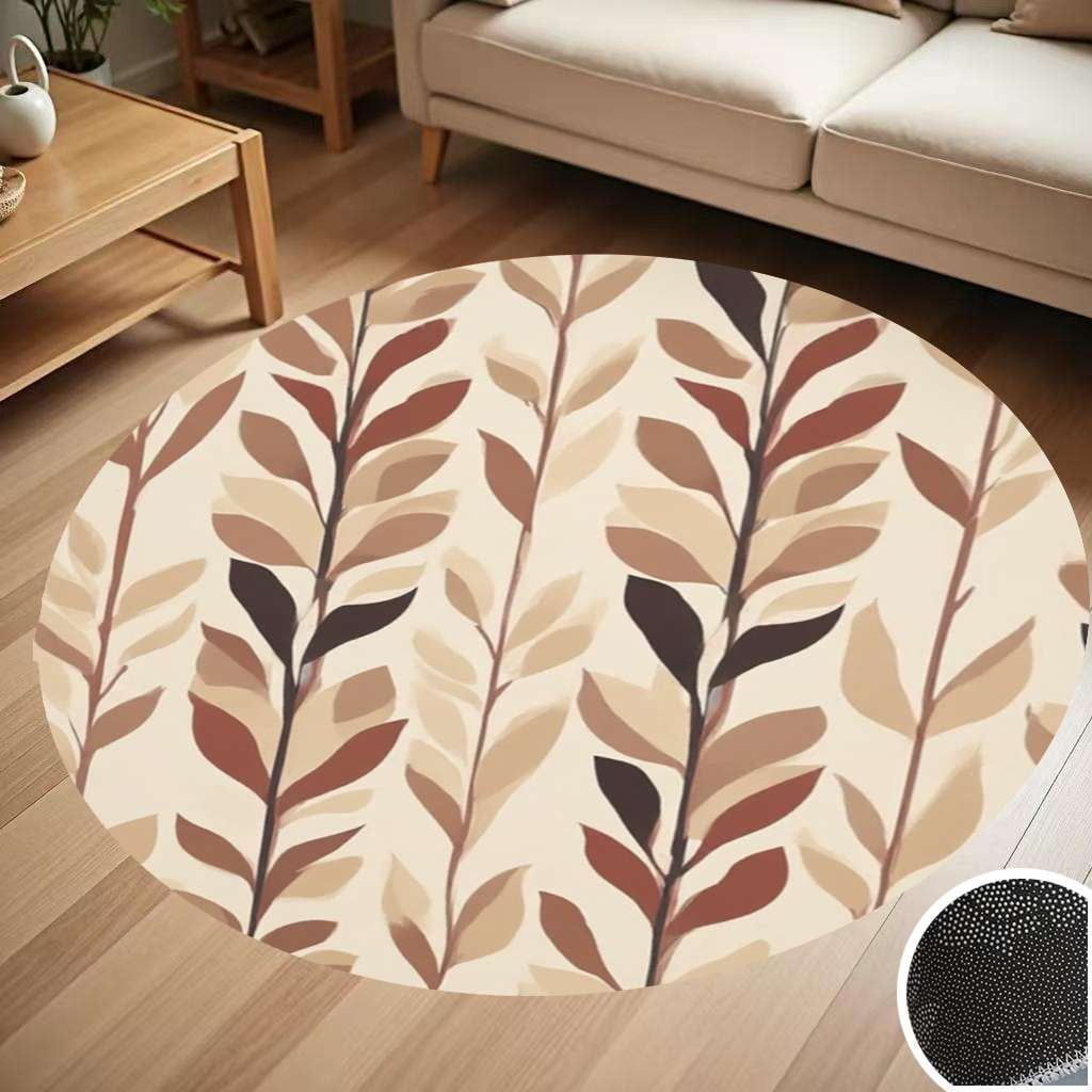 Abstract Beige Leaf Pattern Round Carpet Living Room Bedroom Home ...