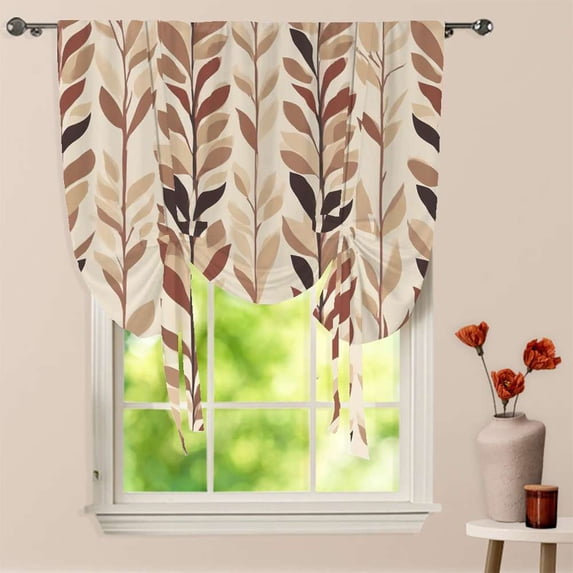 Abstract Beige Leaf Pattern Window Curtain for Living Room Roman ...