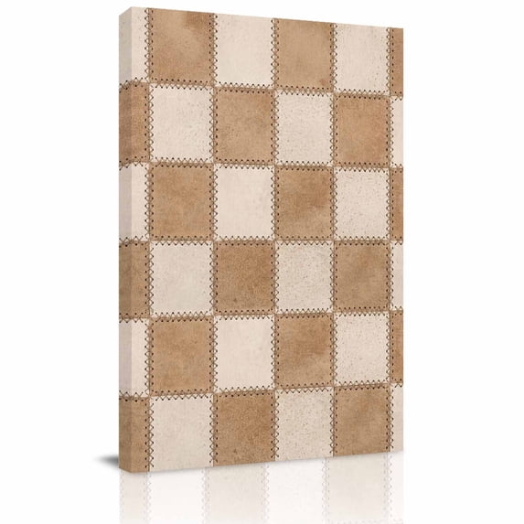 Abstract Beige Patchwork Canvas Wall Art for Living Room, Country ...