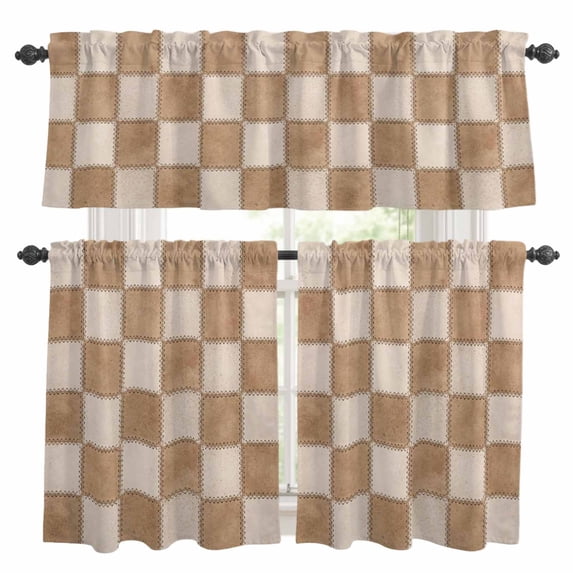 Abstract Beige Patchwork Kitchen Curtains Set for Windows, Country ...