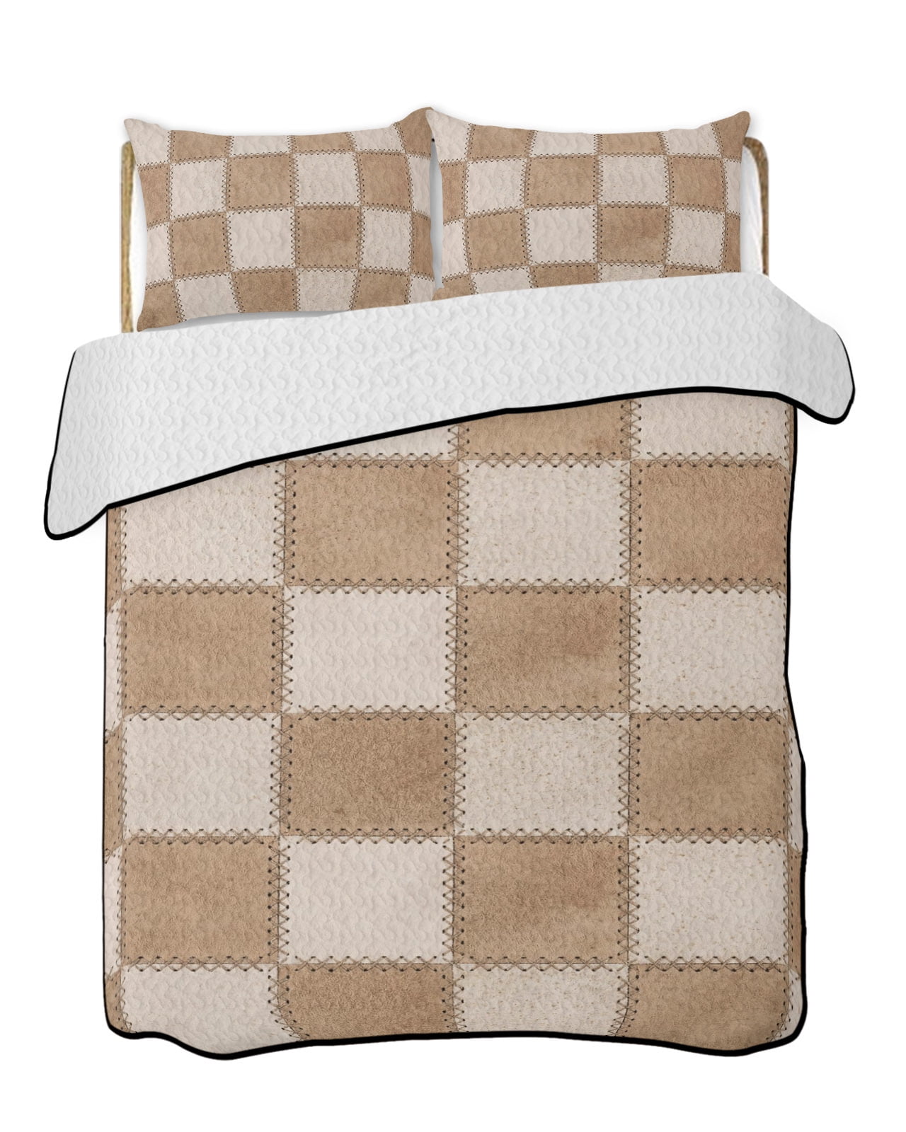 Abstract Beige Patchwork Quilts Bedding Set Twin Size Country Farmhouse ...