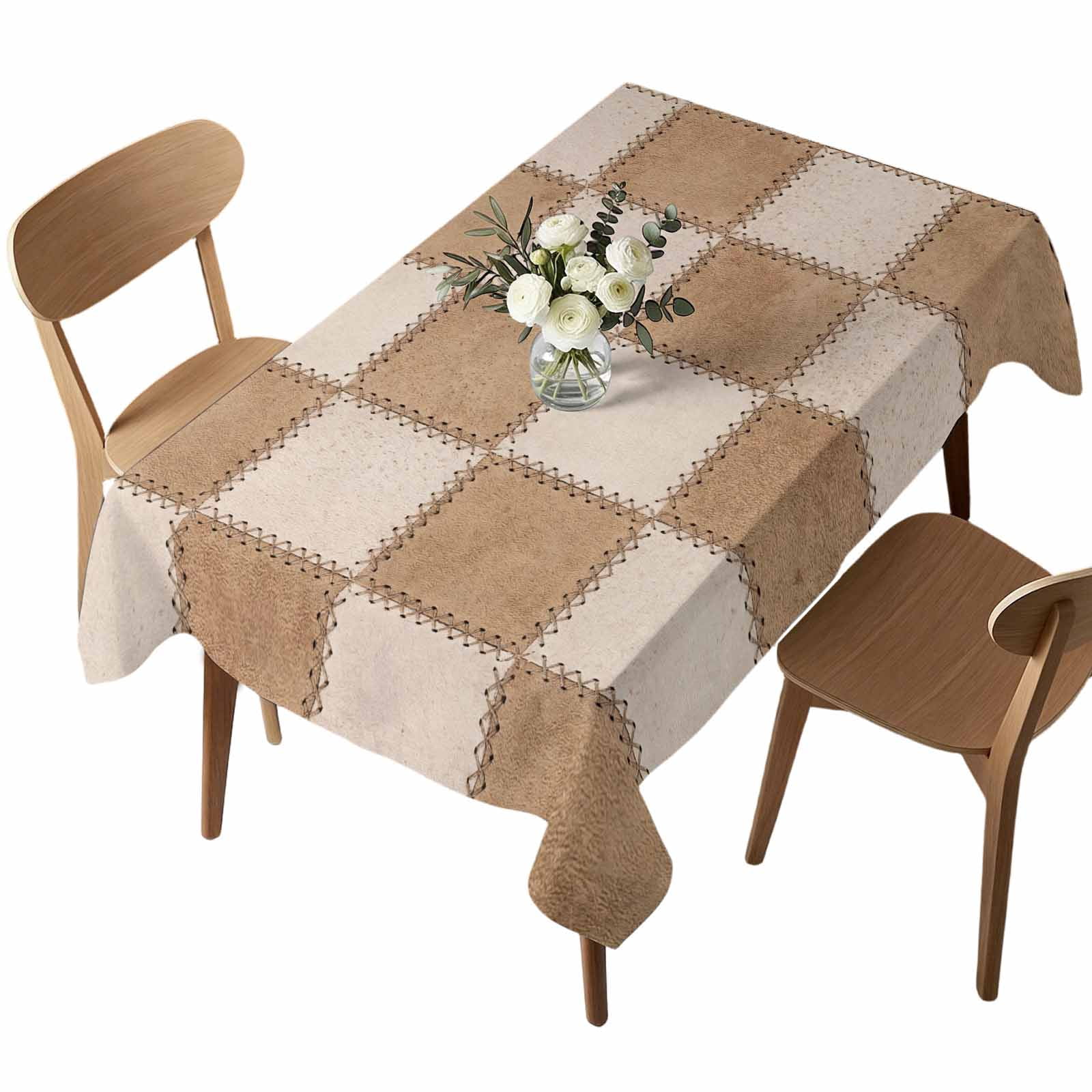 Abstract Beige Patchwork Rectangle Tablecloth Country Farmhouse Boho ...