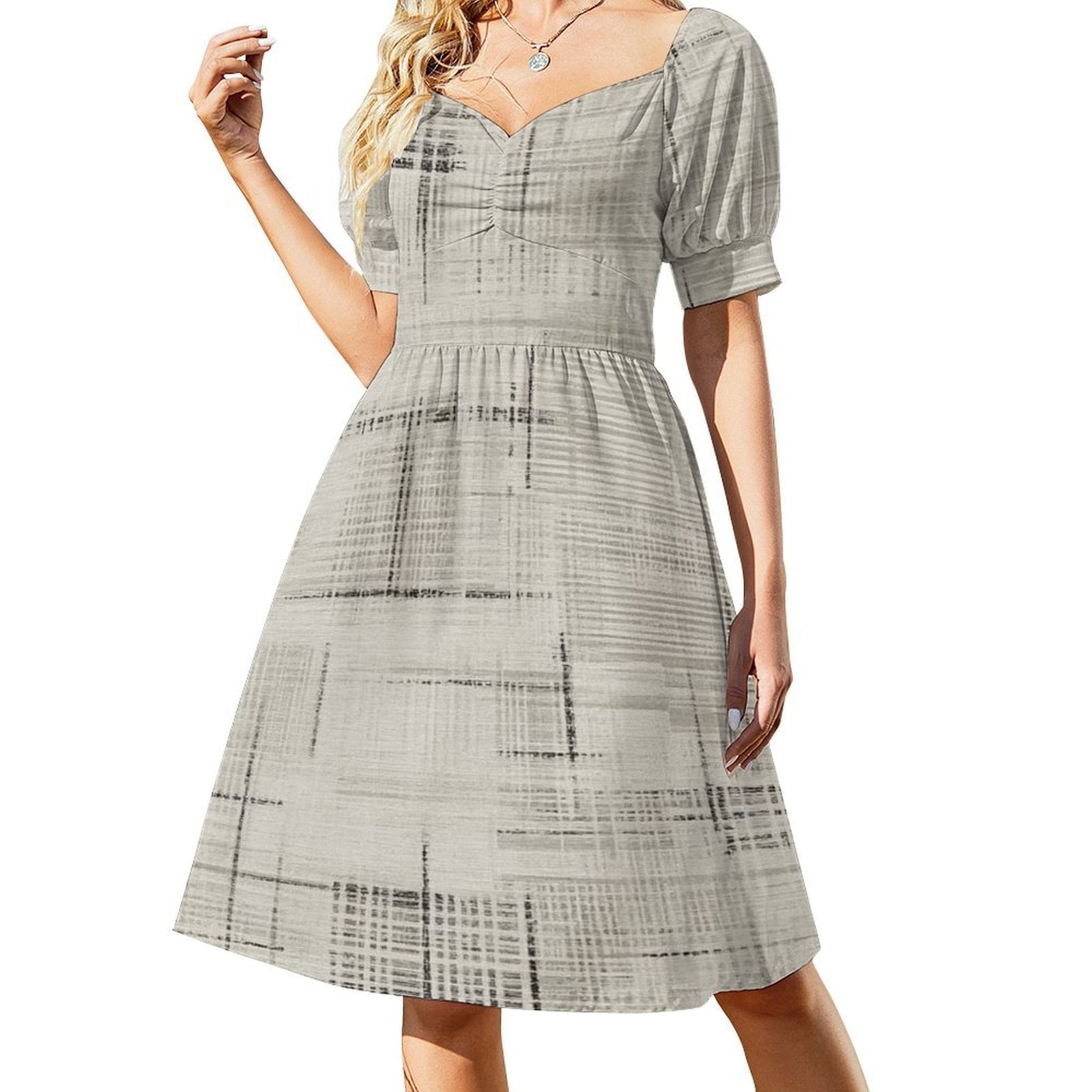 Abstract Beige Patterned Rug Short Sleeve Dress Clothes Women's Summer ...