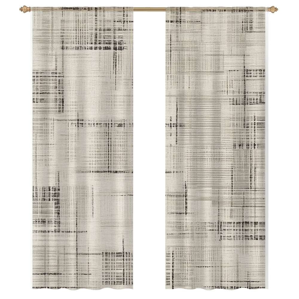 Abstract Beige Patterned Rug Tulle Curtains For Living Room Chiffon ...