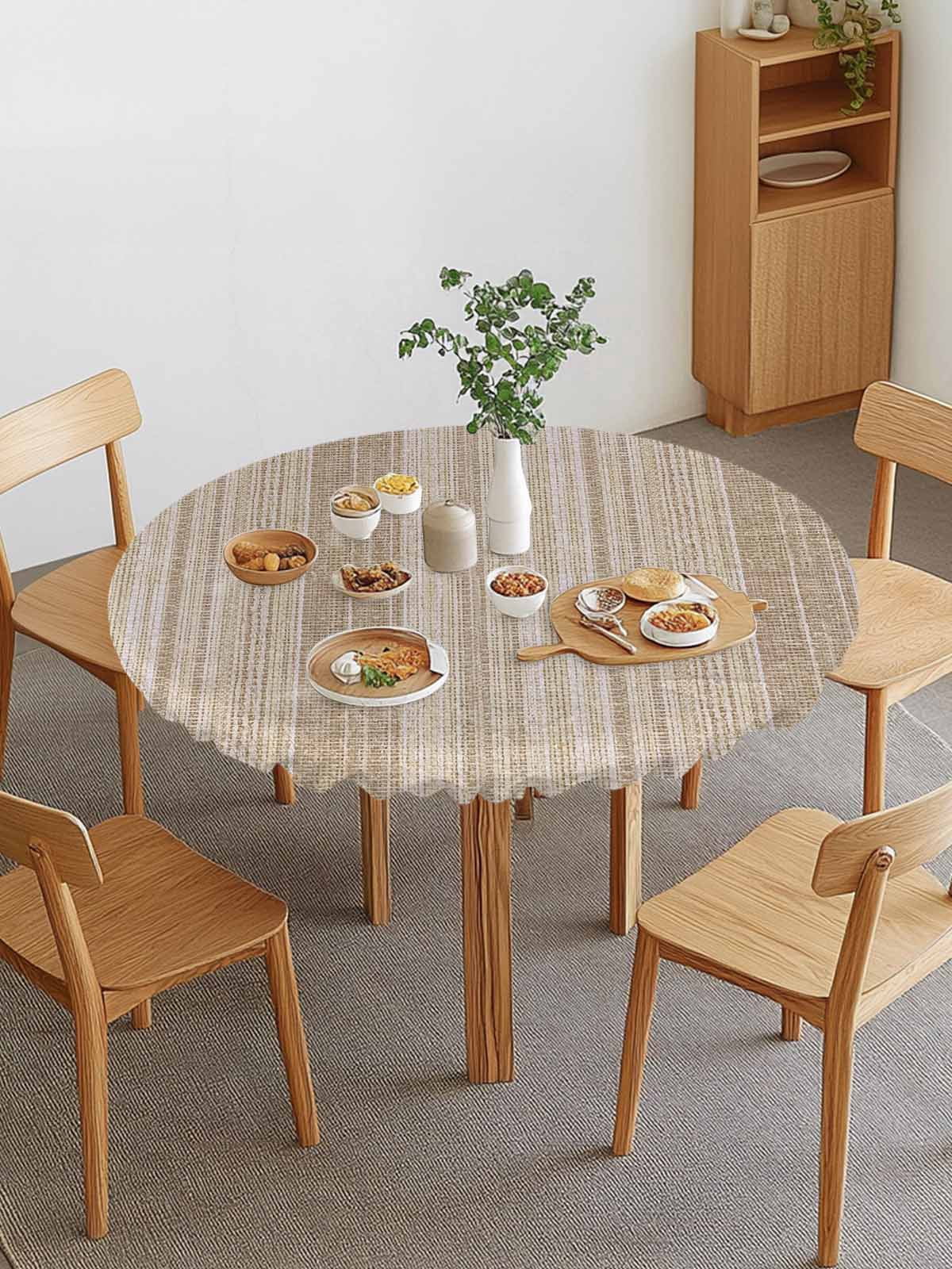Abstract Beige Round Fitted Tablecloth with Elastic Edge, Rustic ...