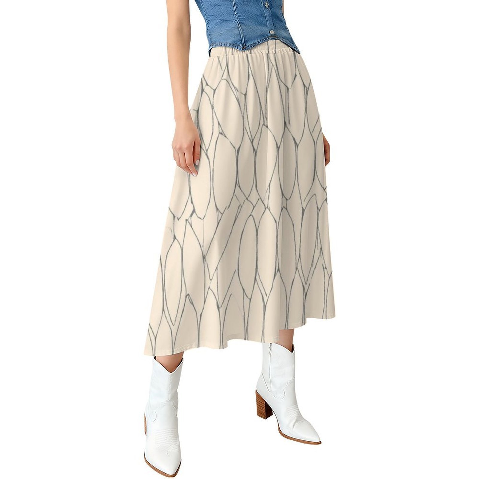 Abstract Beige Scale Pattern Design Women High Waist Midi Skirt Elegant ...