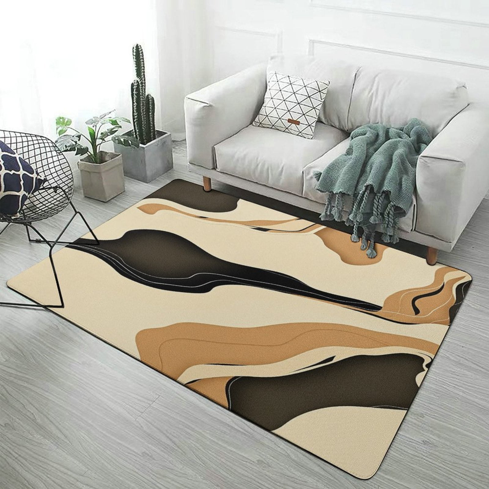 Abstract Beige Shapes Design Carpets for Living Room Luxury Rations ...