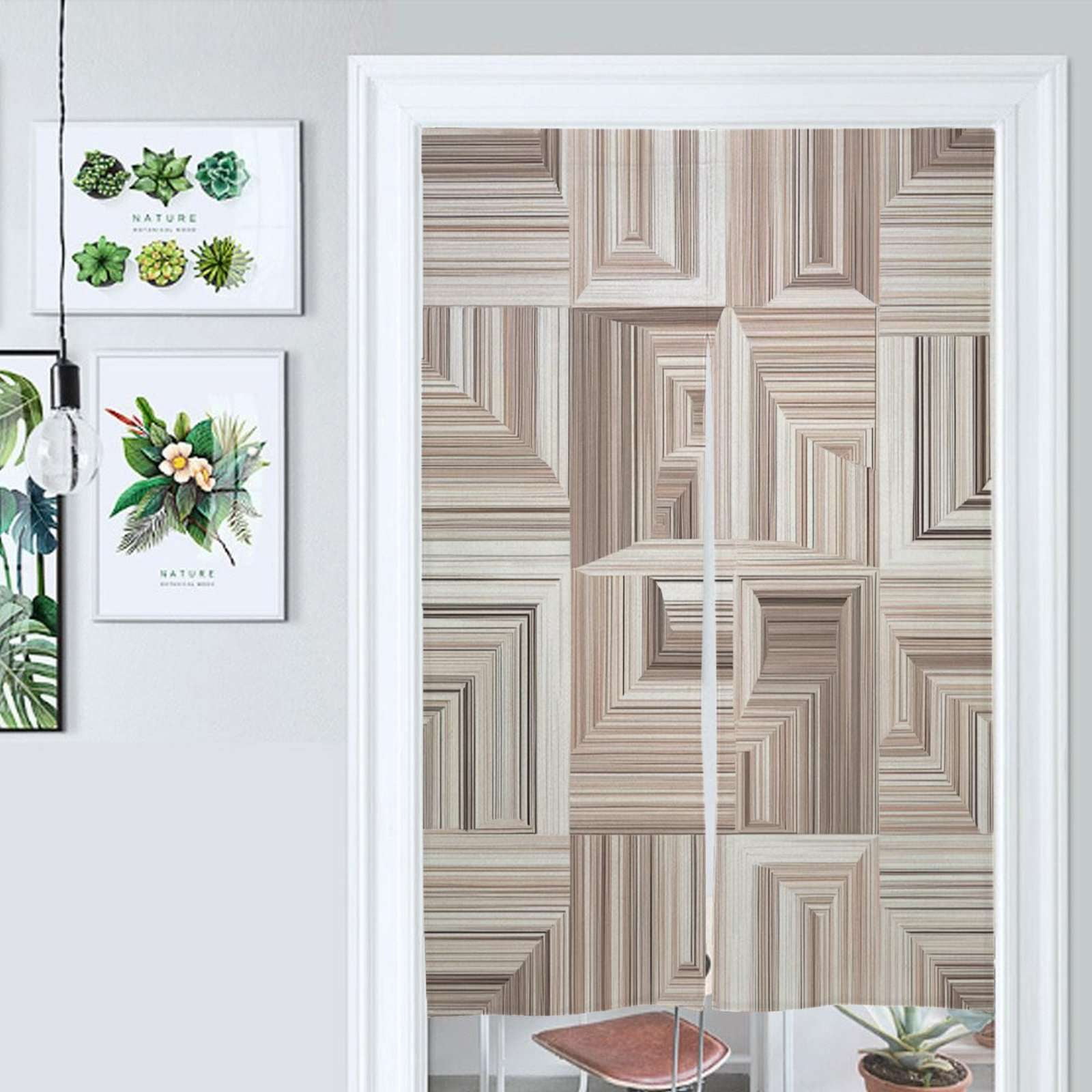 Abstract Beige Striped Pattern Door Curtain Nordic Living Room ...