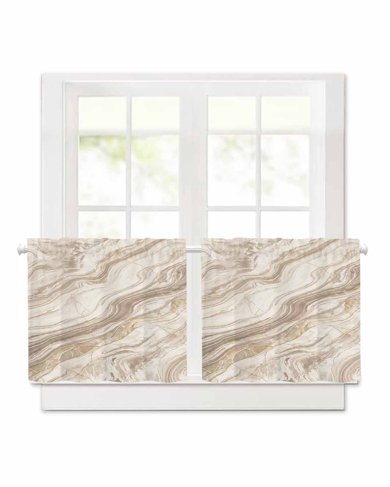 Abstract Beige Stripes Short Blackout Curtains 30 Inch Long,Natural ...