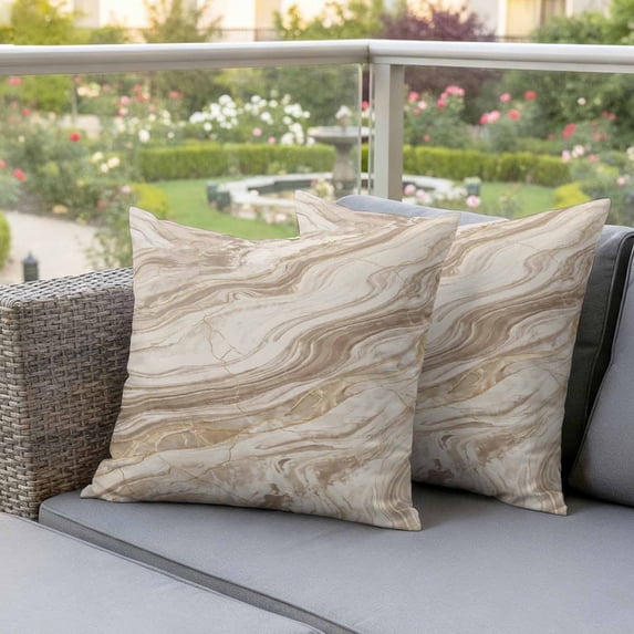 Abstract Beige Stripes Waterproof Throw Pillow Covers Set of 2 Natural ...