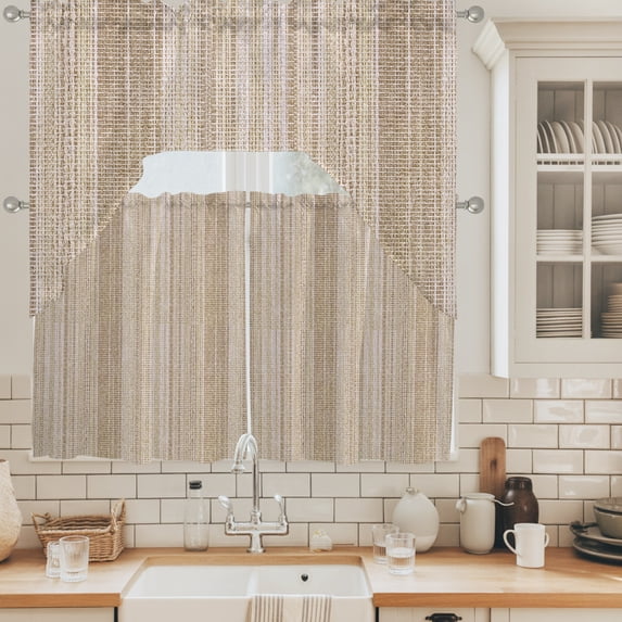 Abstract Beige Swag Curtains Valance and Tier Set, Rustic Farmhouse ...