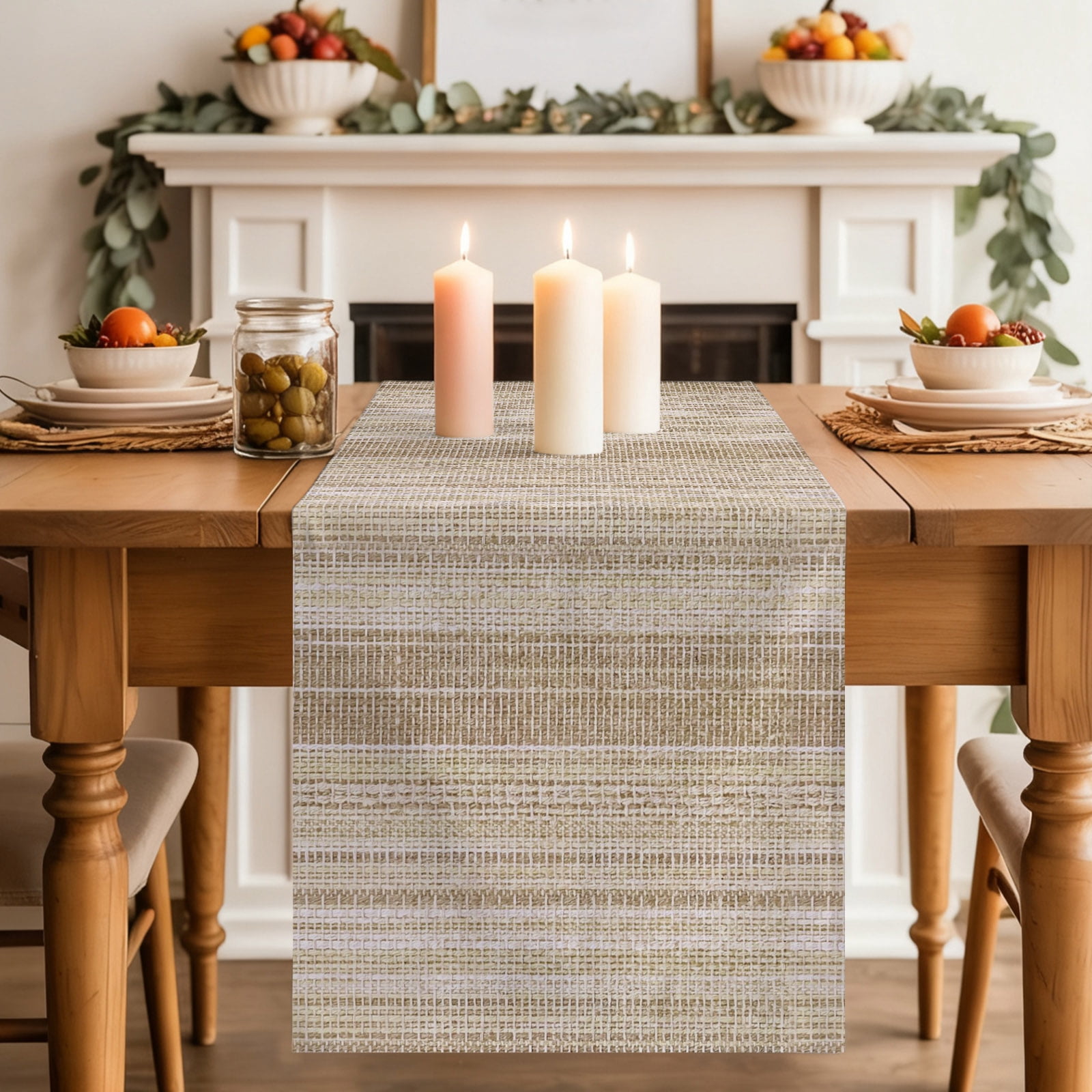 Abstract Beige Table Runner 18x72 Inch Rustic Farmhouse Minimalist ...
