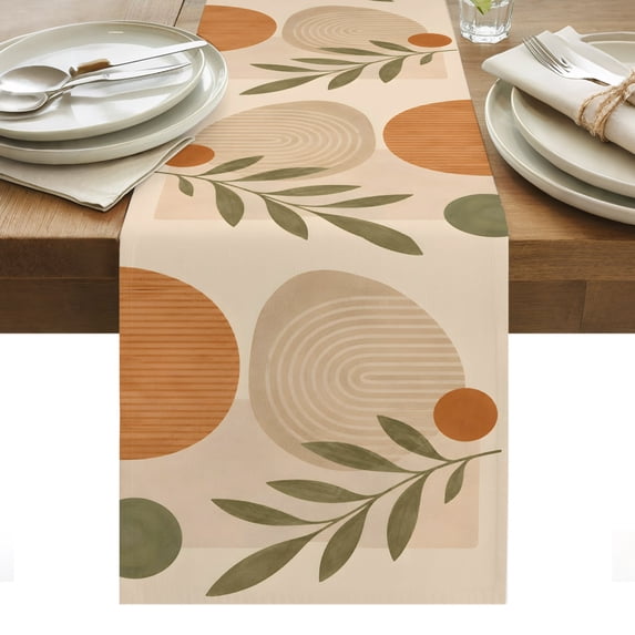Abstract Beige Terracotta Table Runner, Boho Minimalist Half Circle ...
