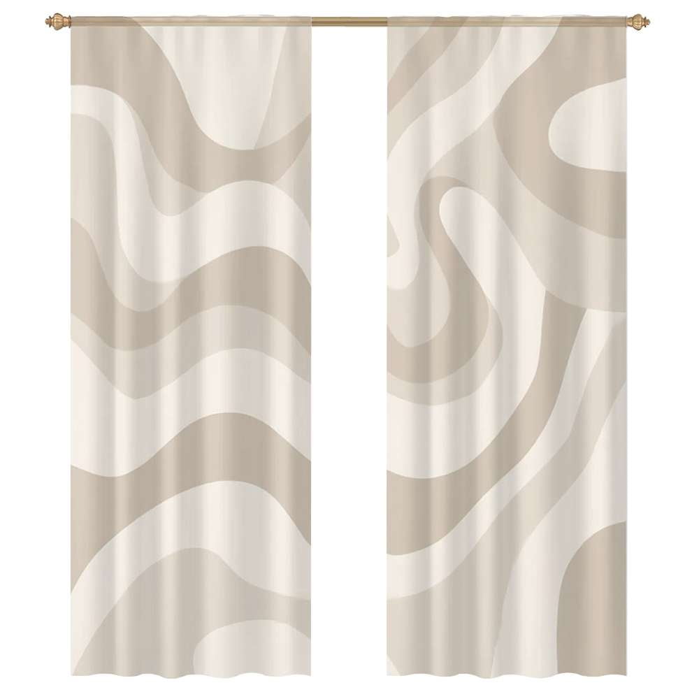 Abstract Beige Wavy Design Art Sheer Voile Curtain Window Tulle ...