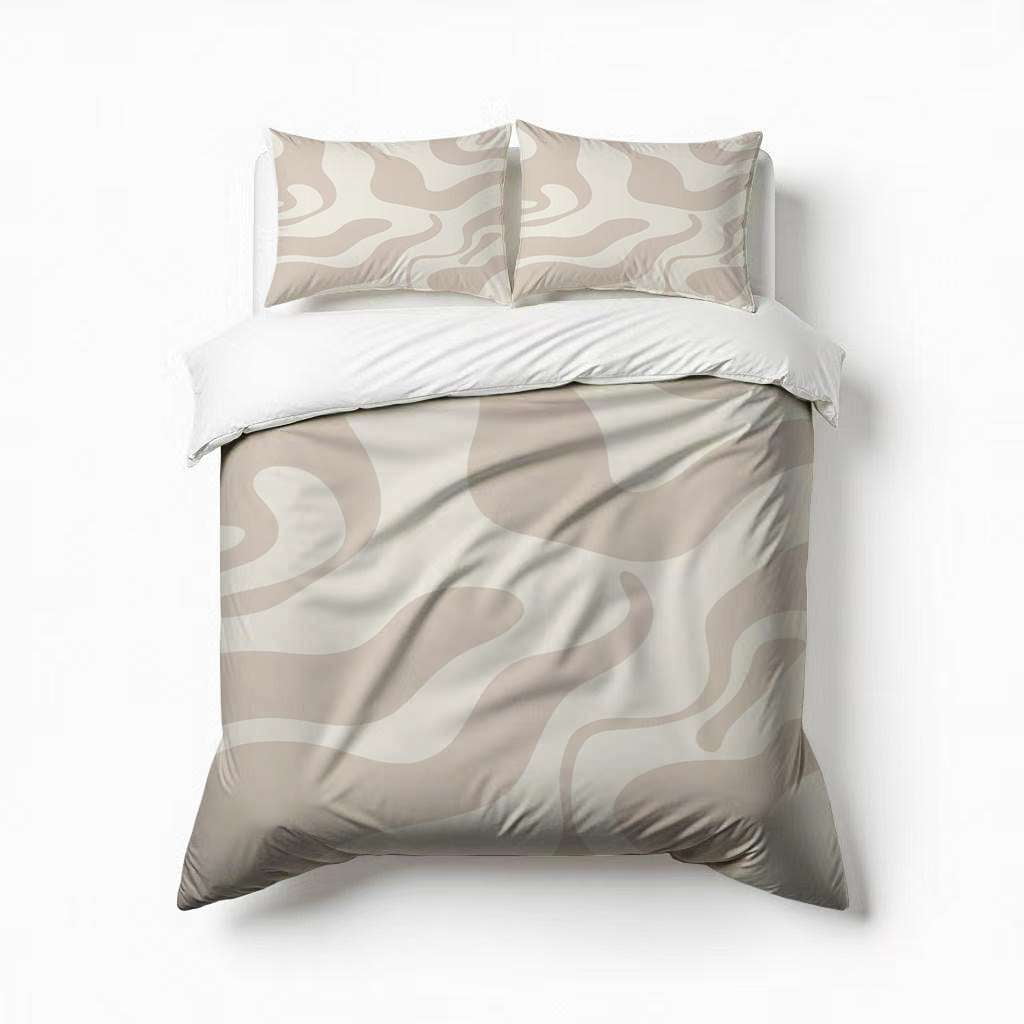 Abstract Beige Wavy Pattern Design Bedding Set 3 Pcs Soft Microfiber ...