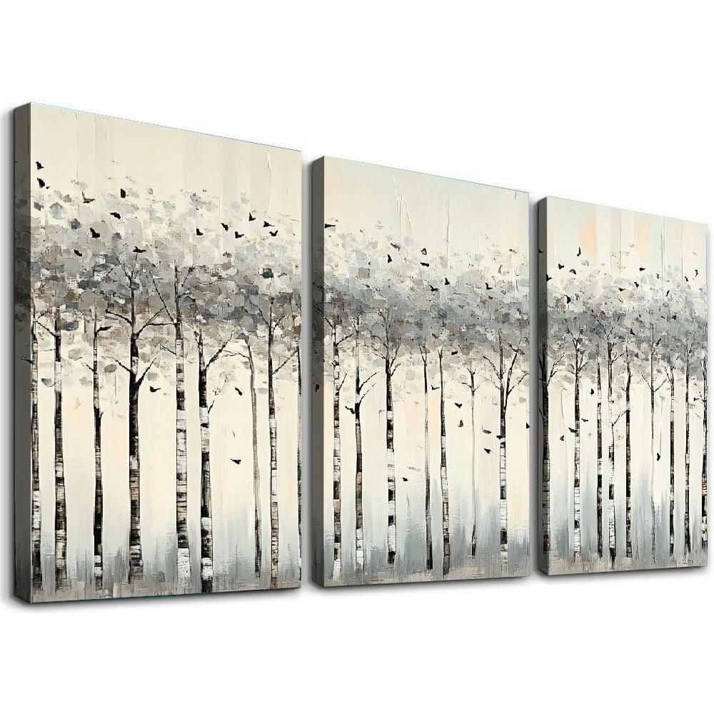 Abstract Birch Trees Triptych Unframed Canvas Painting 12x16 Inches ...