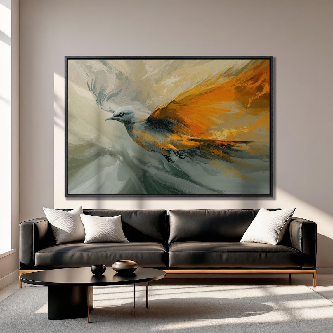 Abstract Bird Art, Orange & Gray Avian Poster, Ready To Hang Home Decor ...