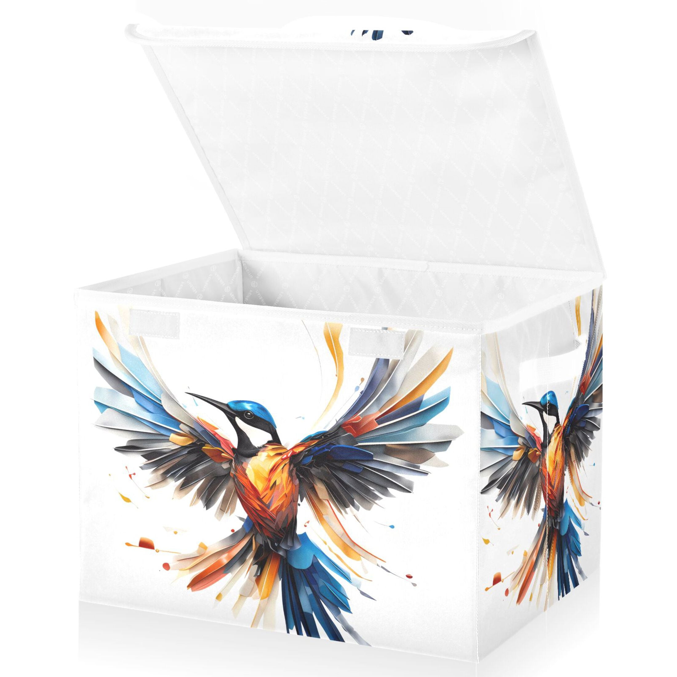 Abstract Bird Blue Large Lidded Bin Foldable Storage Baskets Boxes ...
