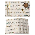 Abstract Bird Cotton Linen Placemats Set of 6, Vintage Cartoon Green ...