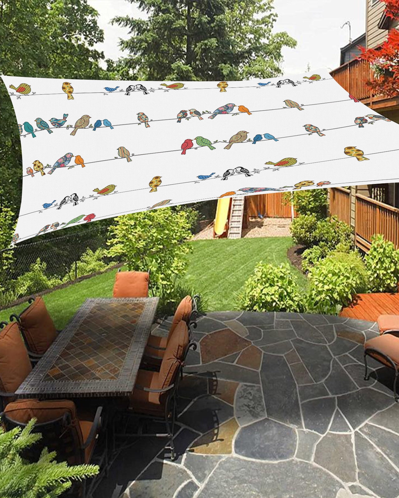 Abstract Bird Sun Shade Sail 8'X10' Cartoon Green Blue Red Orange Bird ...