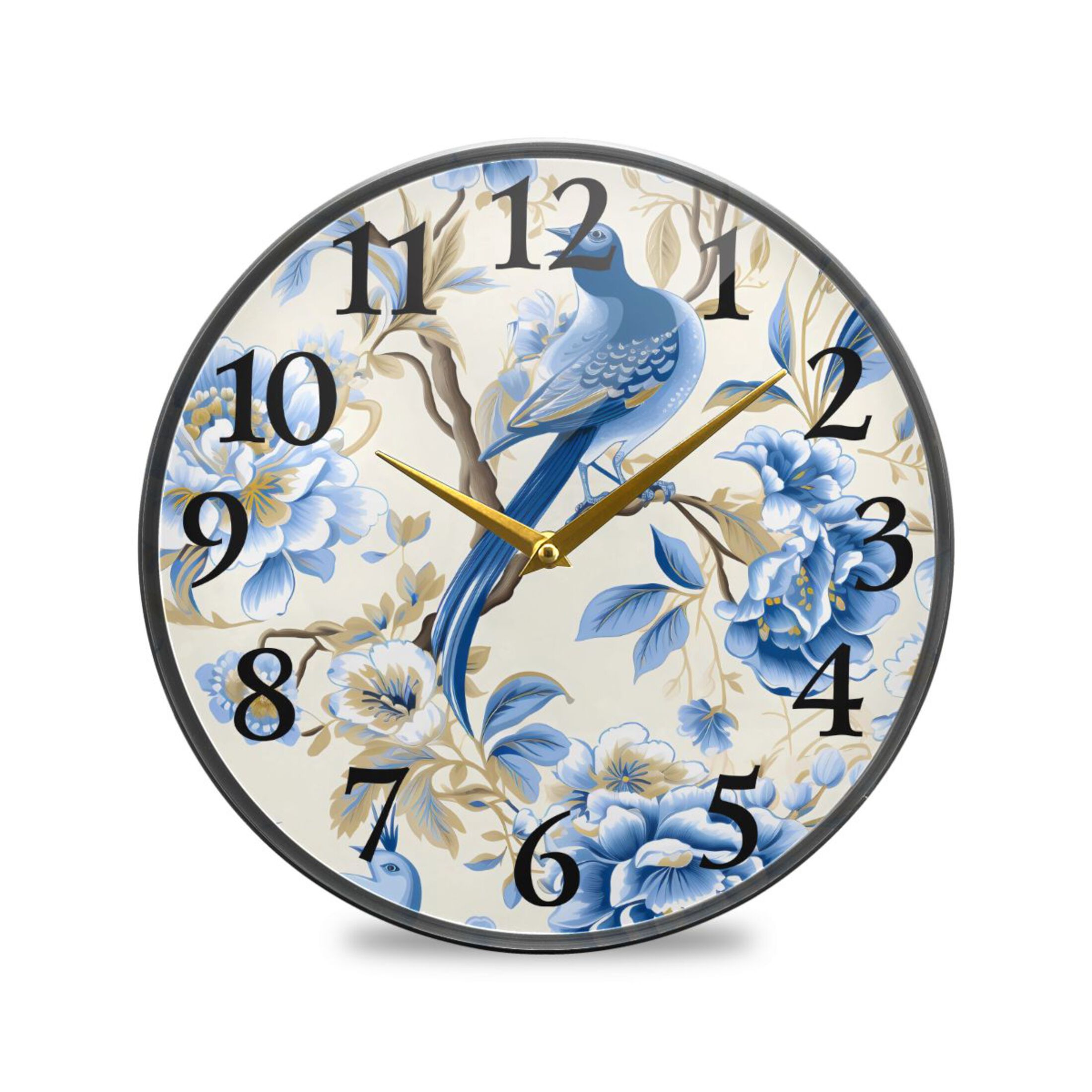 Abstract Bird on Flowers Wall Clocks Battery Operated 9.5 Inch Round ...