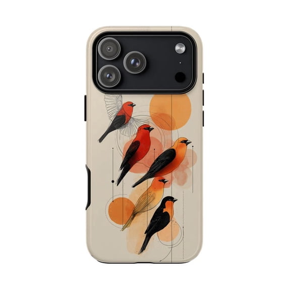Abstract Birds Exotic Red Orange Art Case with iPhone 17 to 11 Pro Max ...