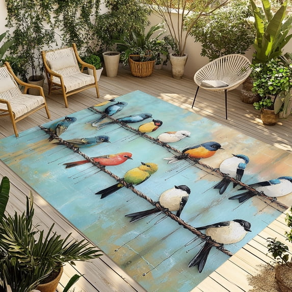 Abstract Birds Outdoor Rug, Singing Birds Non-Slip Area Rugs Carpet ...