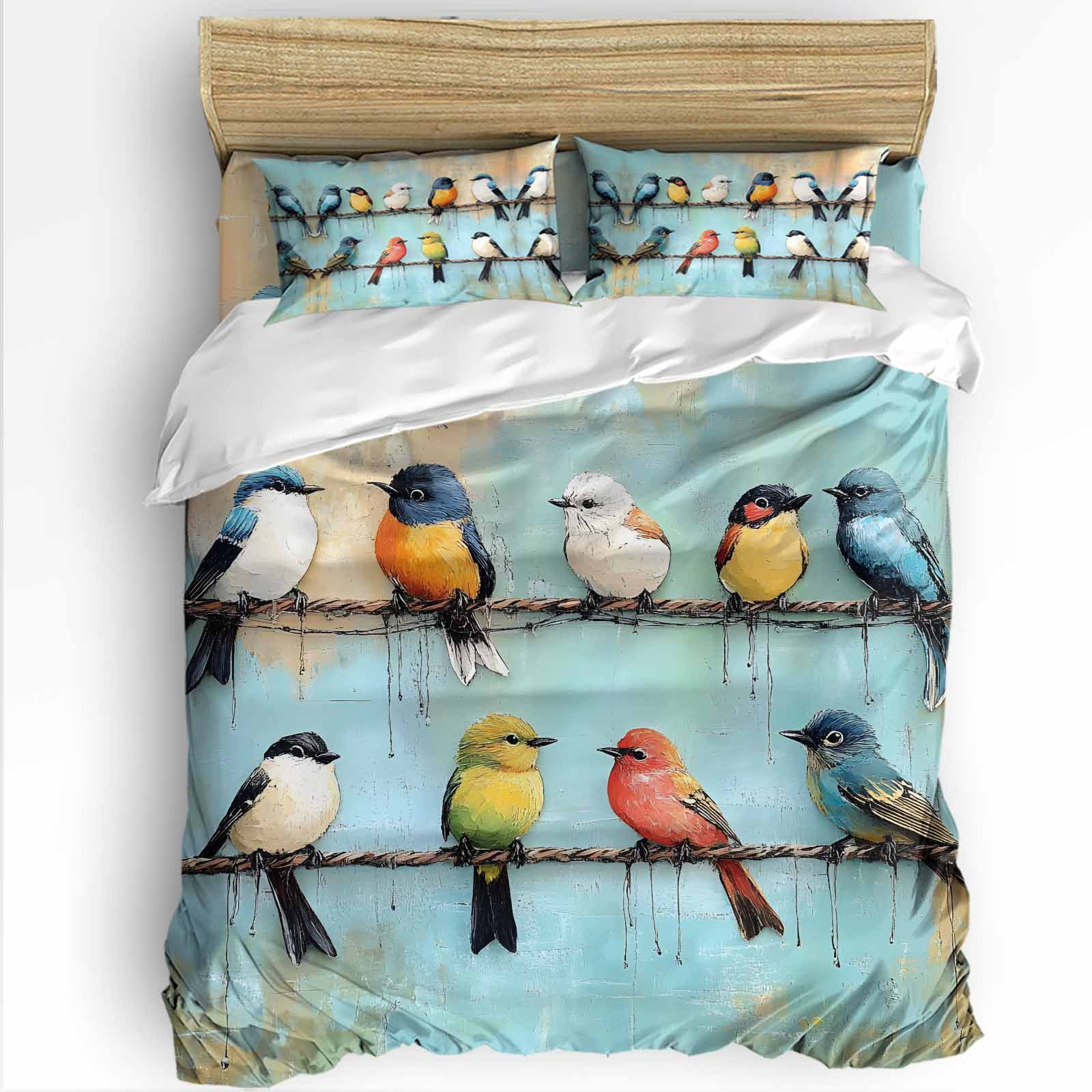 Abstract Birds Twin Size Comforter Set, Singing Birds Birds Standing on ...