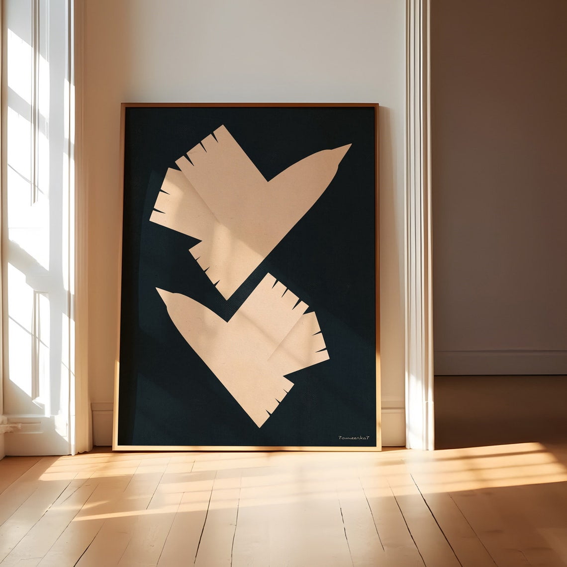 Abstract Birds Wall Art Black And Beige Geometric Poster Modern ...