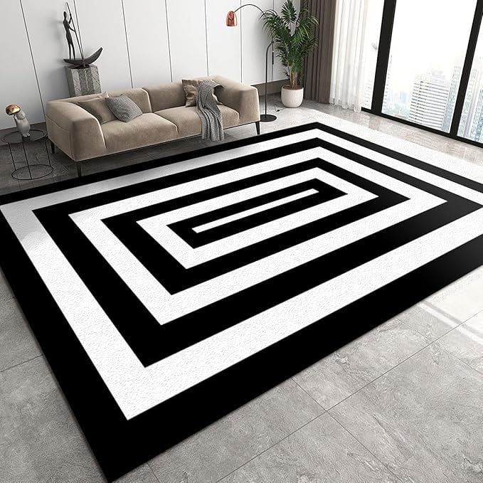 Abstract Black And White Area Rug, Simple Black And White Square ...