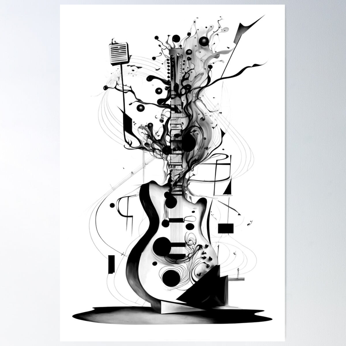 Abstract Black And White Electric Guitar Poster Wall Art Modern Wall ...