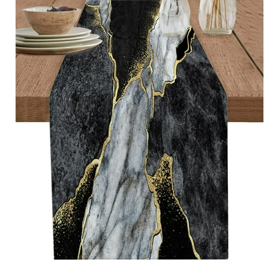 Abstract Black And White Marble Table Runner Wedding r Table Cover ...