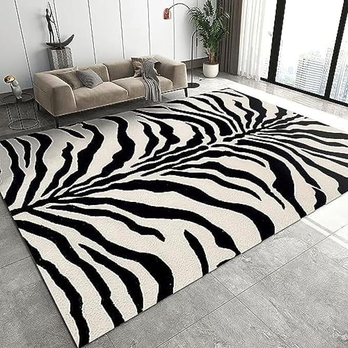 Abstract Black And White Pattern Washable Rugs, Irregular Geometric ...