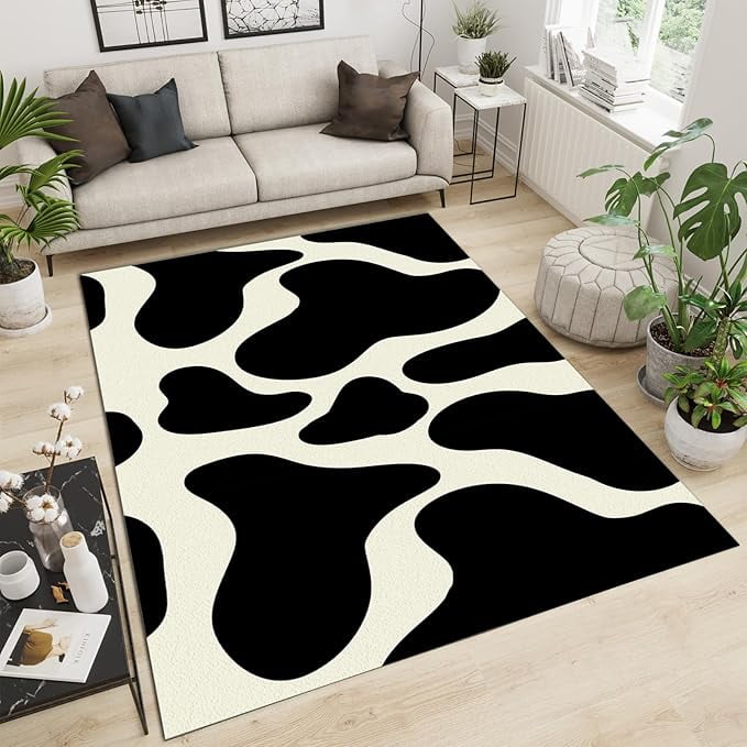 Abstract Black And White Textured Area Rug, Modern Minimalist Living ...