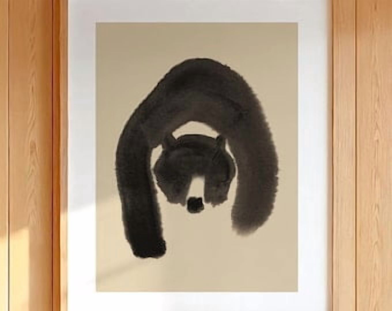 Abstract Black Bear Art Watercolor Ink Painting Modern Animal Mountain ...