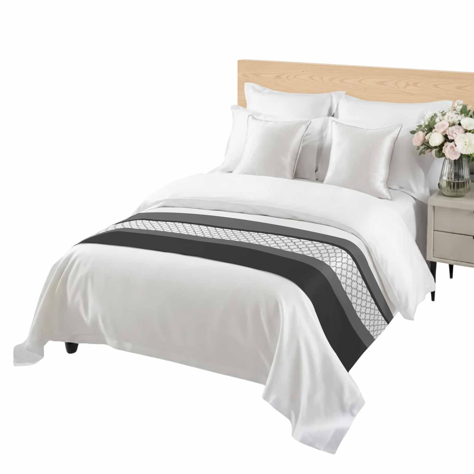 Abstract Black Bed Runner King Size Grey Stripes Moroccan Geometric ...