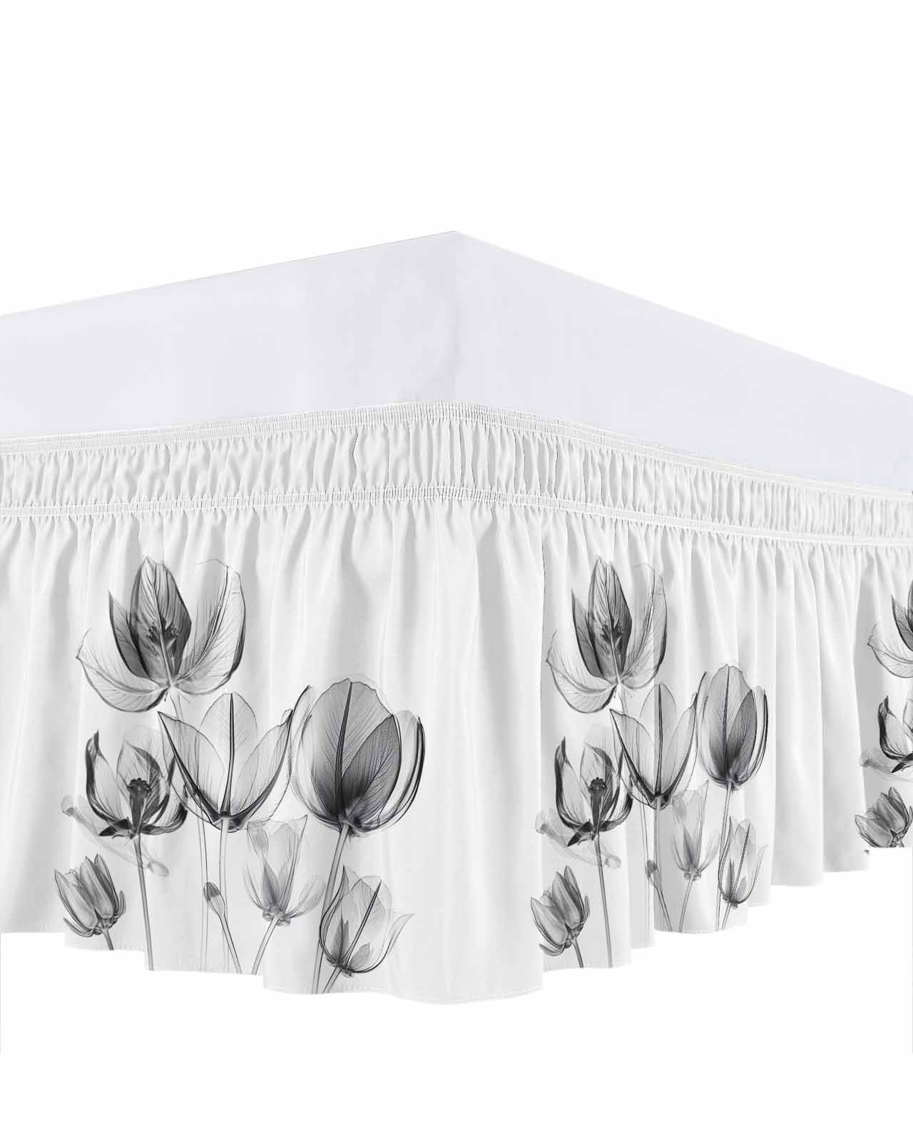 Abstract Black Bed Skirt Laser Tulip Flowers White Texture Bed Skirts ...