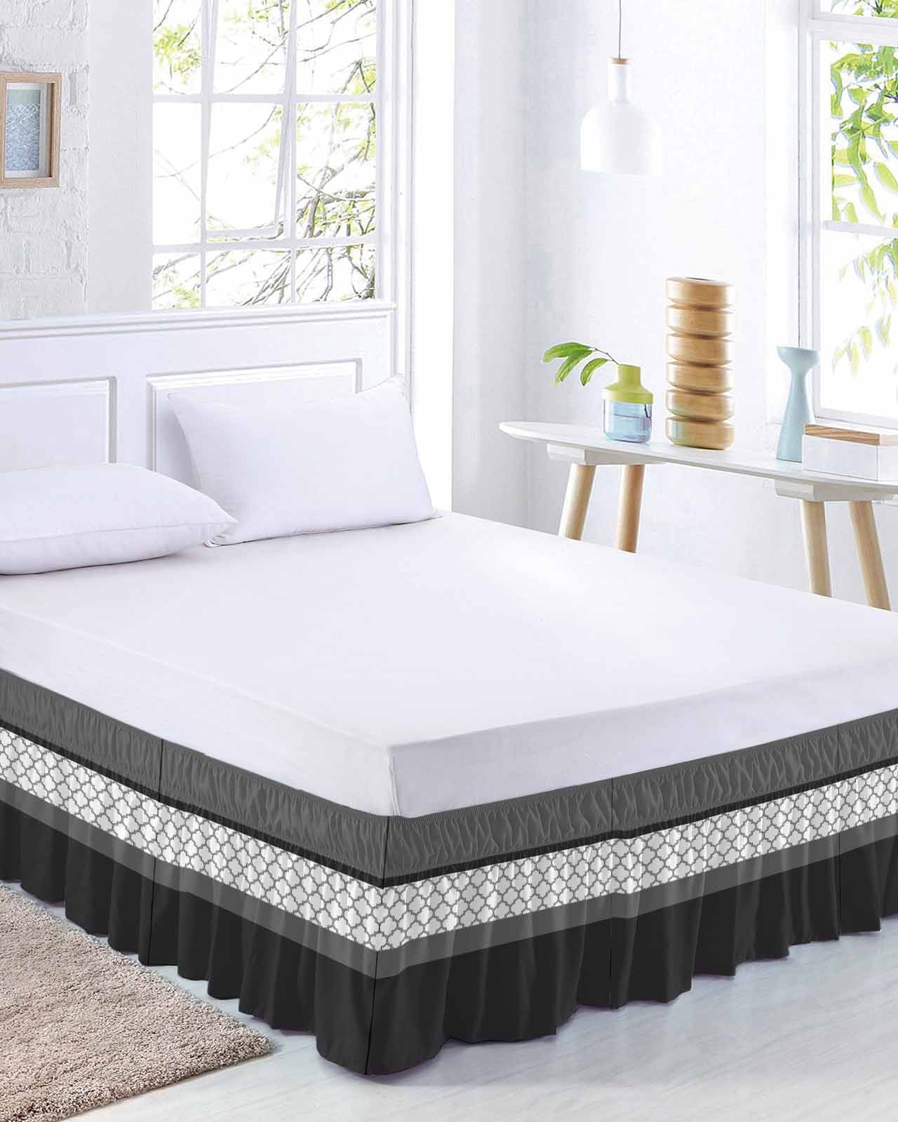 Abstract Black Bed Skirt Queen Size 18 Inch Drop, Grey Stripes Moroccan ...