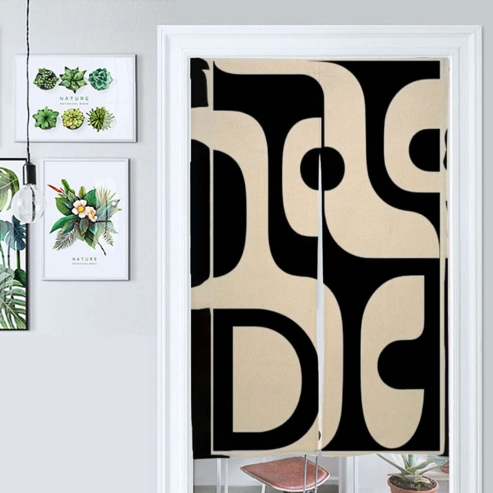 Abstract Black Beige Artwork Door Curtain Nordic Living Room ...