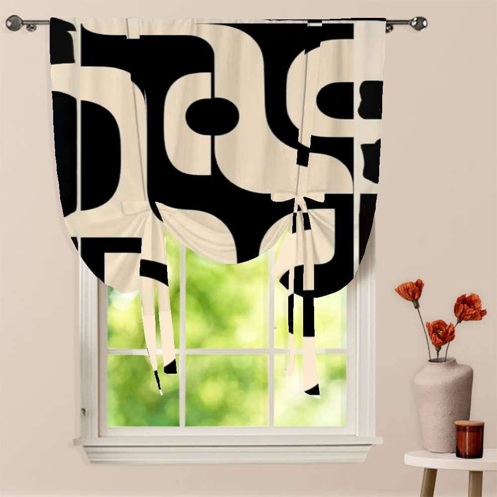 Abstract black beige artwork Window Curtain for Living Room Roman ...