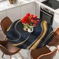 Abstract Black Blue Gold Marble Round Fitted Tablecloth with Elastic ...