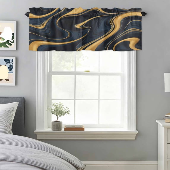 Abstract Black Blue Gold Marble Valances for Windows,Kitchen Valance ...