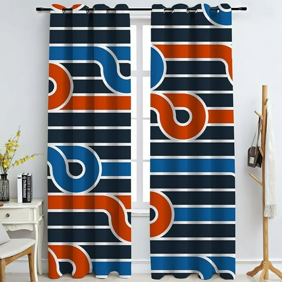 Abstract Black Blue Red Lines Window Curtains, Bohemian Watercolor ...