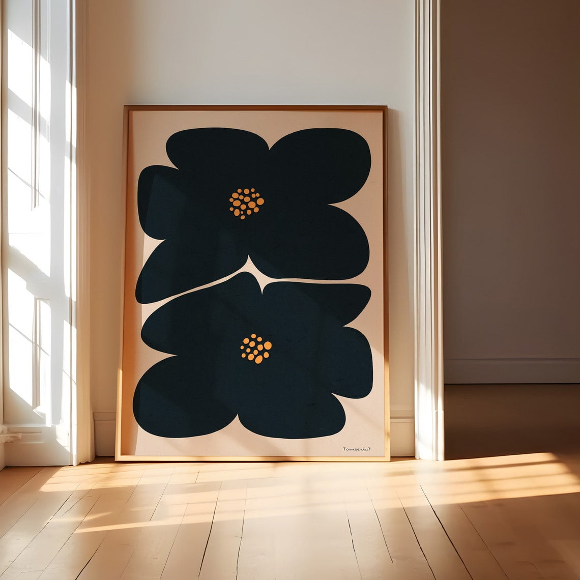 Abstract Black Botanical Wall Art Flowers Poster Beige And Elegant ...