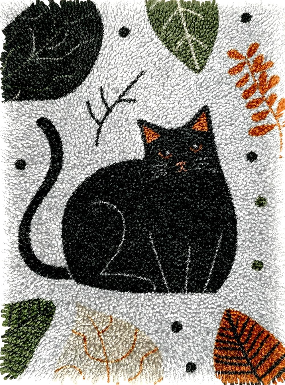 Abstract Black Cat and Leaves Latch Hook Kits Rug Colorful Printed ...